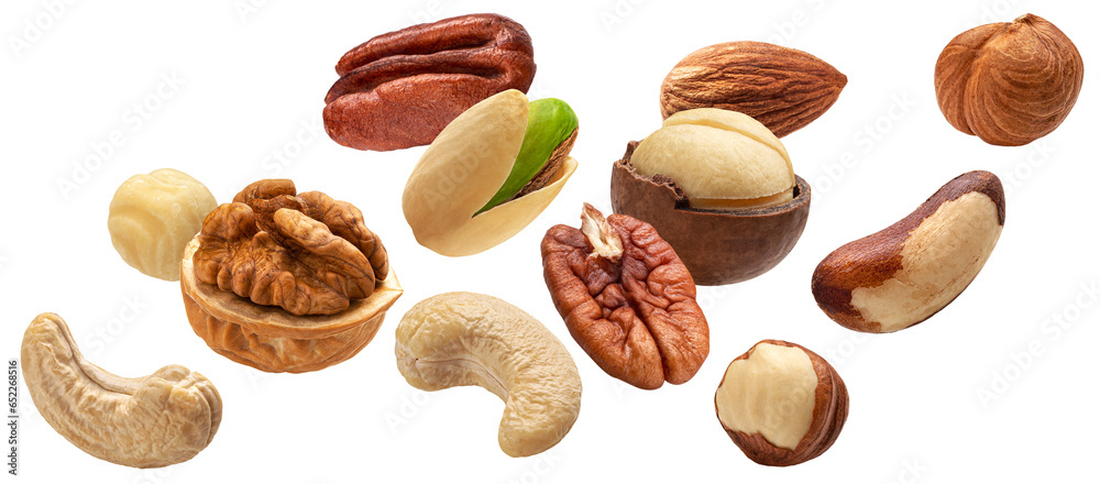 Flying nuts isolated on white background Stock Photo | Adobe Stock