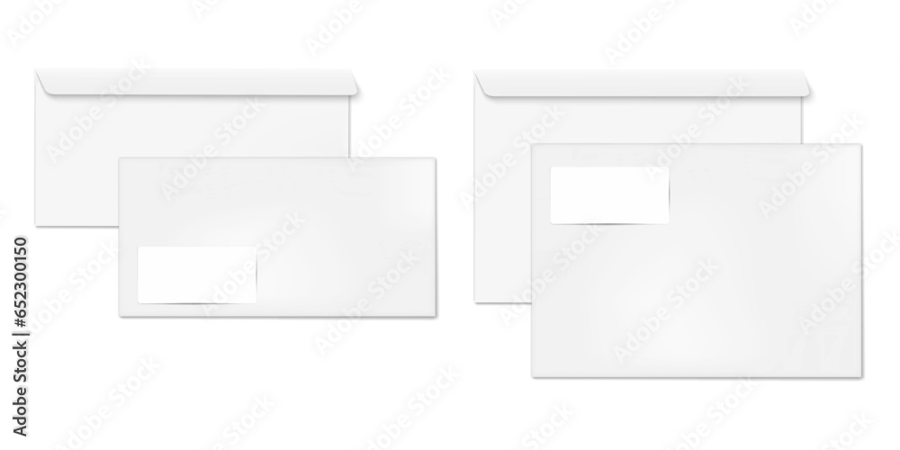 Blank white DL and C5 envelopes with empty address label sticker vector ...