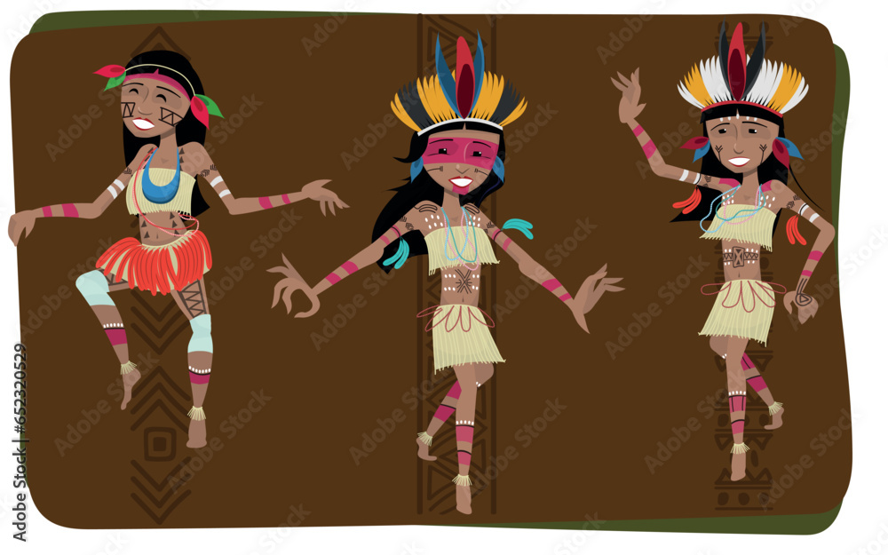 indigenous women from a south american tribe, dancing. Body painted ...