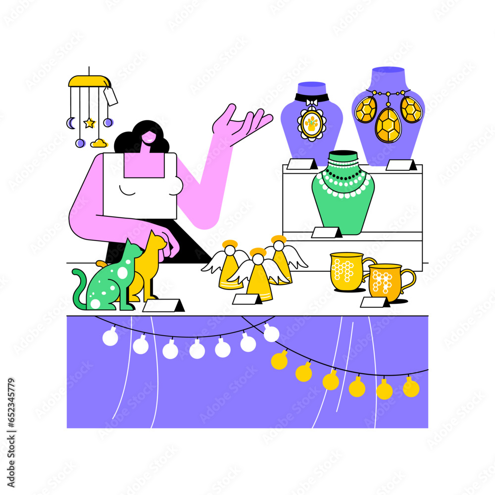 Selling crafts at the market isolated cartoon vector illustrations ...