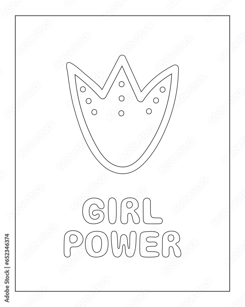 Coloring page, outline drawing for coloring book. Girl power ...