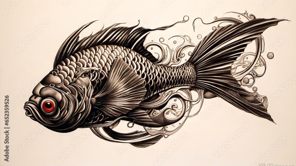 Calligraphy Fish Illustration. Generative AI. A digital illustration of ...