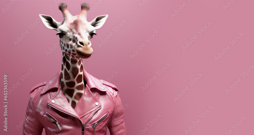 Giraffe as a punk rock heavy metal wearing provocative pink leather ...