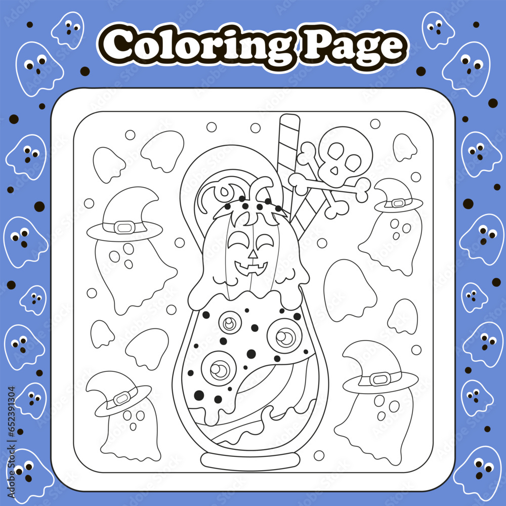 Halloween sweets themed coloring page for kids with kawaii pumpkin and ...