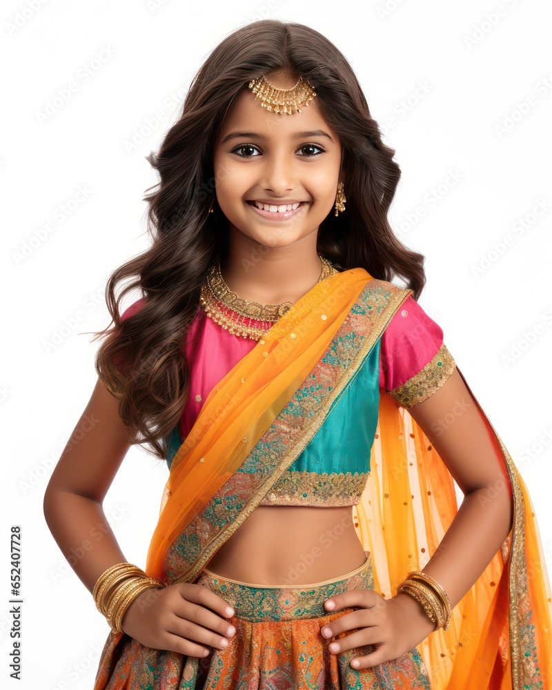 Traditional charm exudes from a young Indian girl under 15, dressed ...