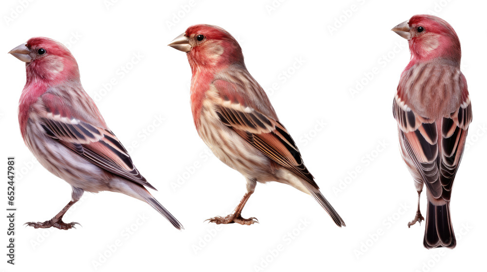 Purple finches in various positions, isolated in a Nature-themed ...