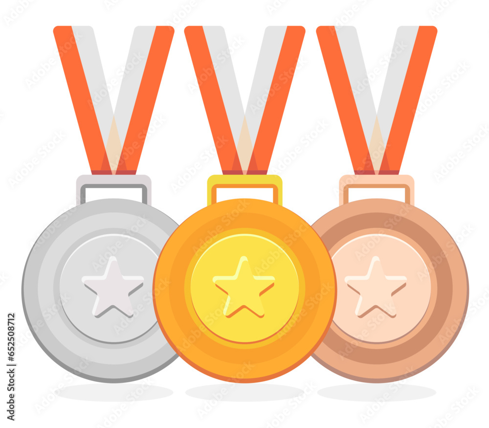 Gold medal, silver medal, and a bronze medal flat style vector ...