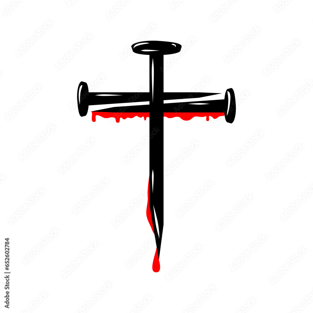 Black nails cross with red drop blood christian crucifix religion icon flat vector design Stock ...