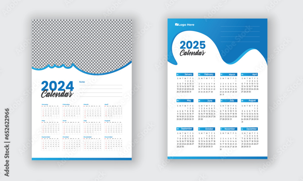 Calendar for 204 and 2025 year week starts Sunday planner layout or ...