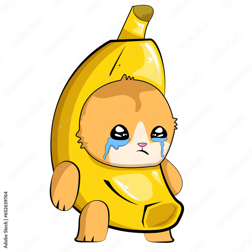 Banana Cat meme vector isolated on white background. Funky crying Sad ...