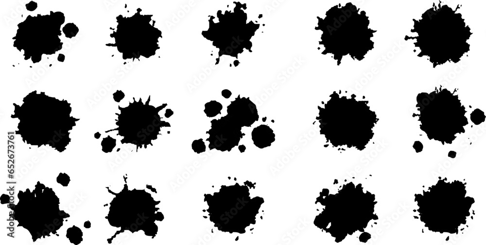 Paint ink splatter, stains set. Splash of paints with drops. High level ...