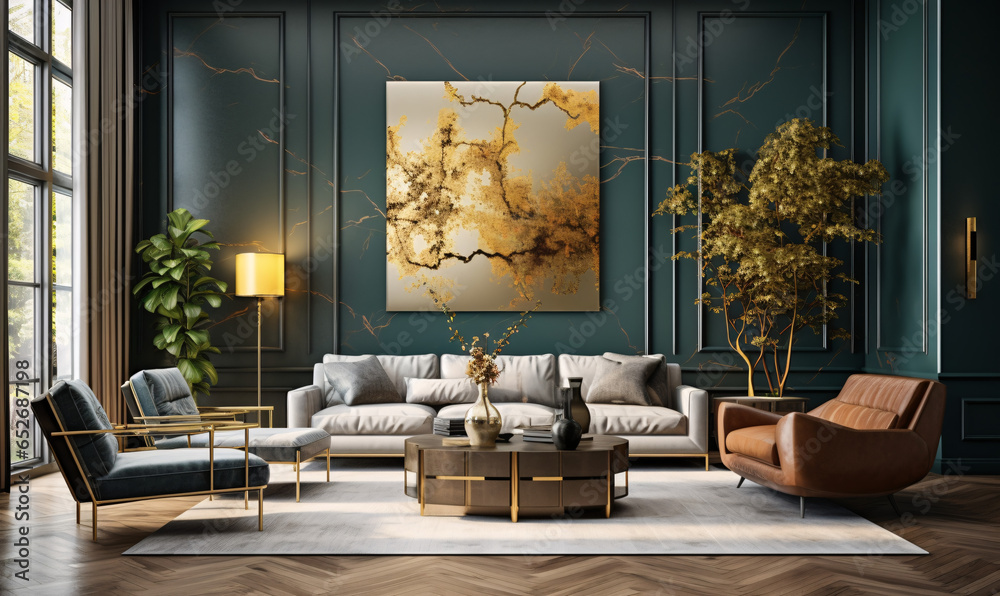 Mid century interior design for a modern living room featuring an ...