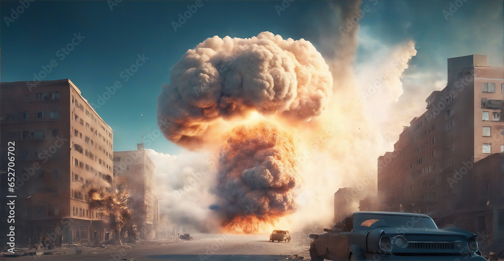 Explosion with flame and smoke outdoors for background. Default giant ...