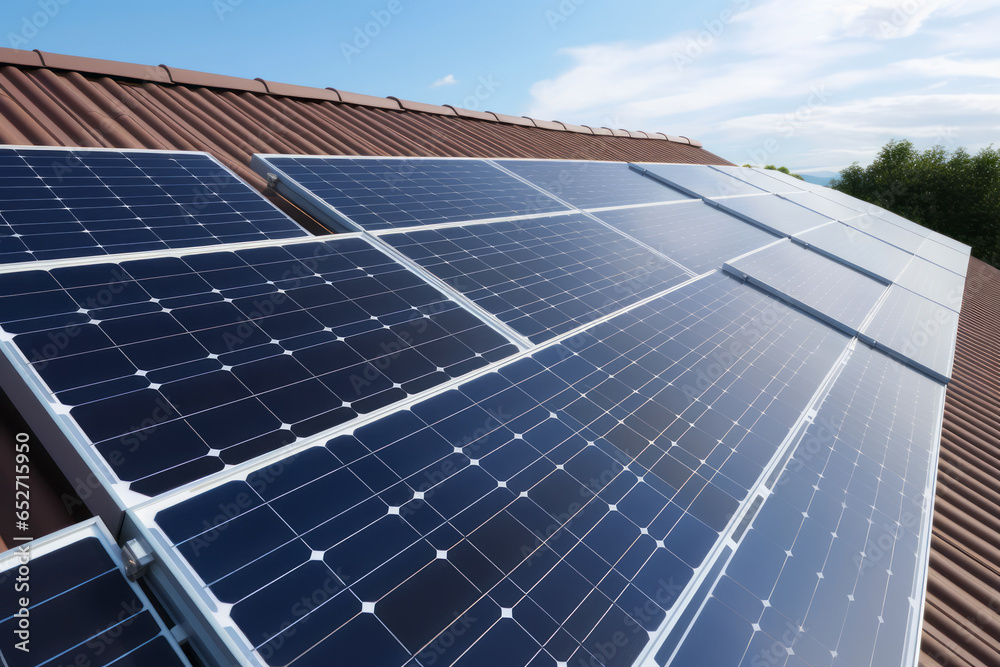 Placas solares, paneles fotovoltaicos recibiendo luz del sol. Energía ...