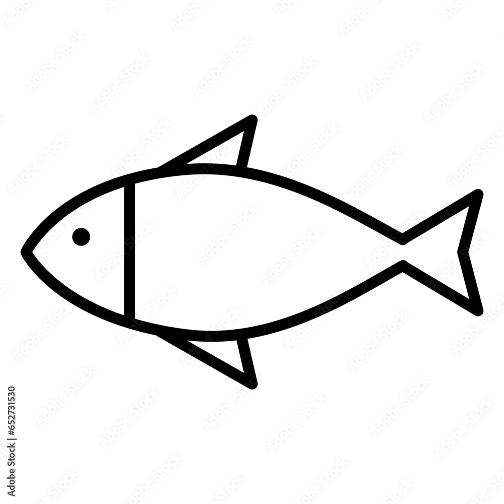 Black single fish line icon, simple seafood outline flat design ...
