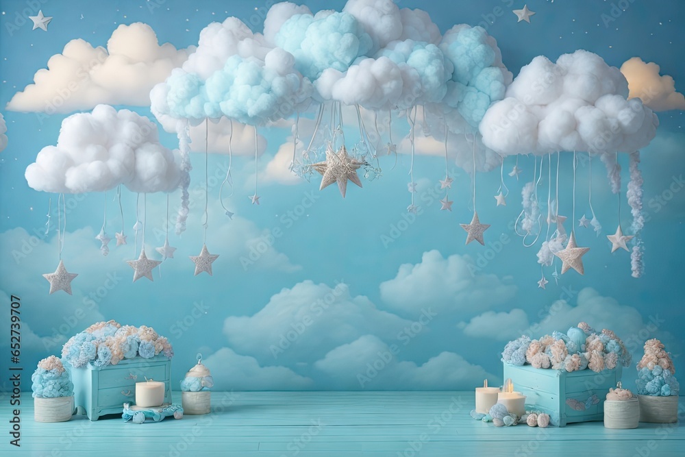 Whimsical Blue Baby Digital Backdrop Photography Background Cake Smash ...