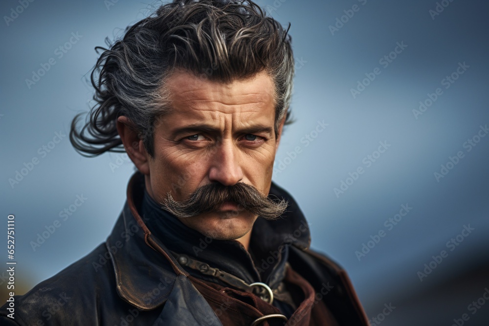 A rugged, full-bodied Western mustache set against a sun-kissed ...