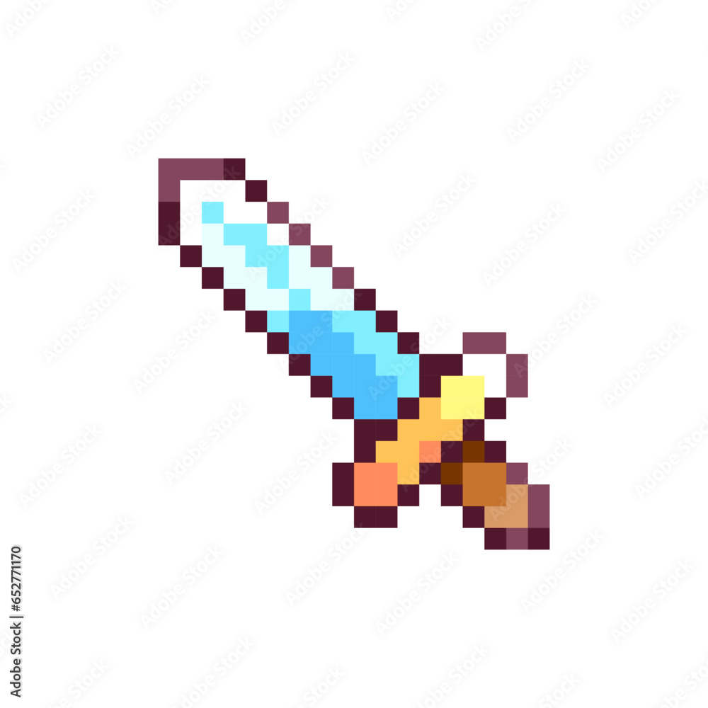 Pixel Art Sword Icon. 8bit Retro Game Medieval Battle Weapon Sticker ...