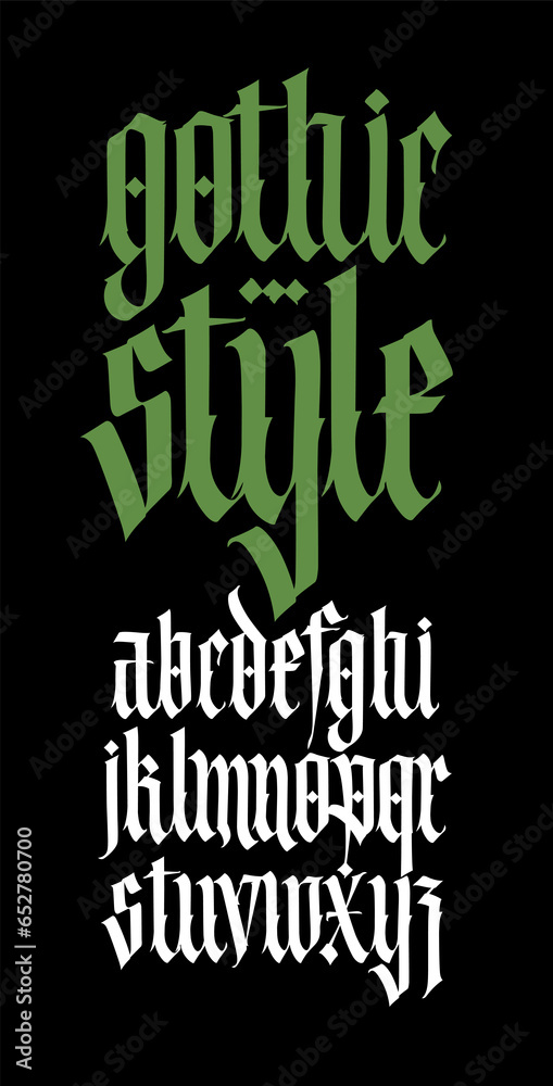 Gothic font from Latin letters. Vector. English alphabet. Medieval ...