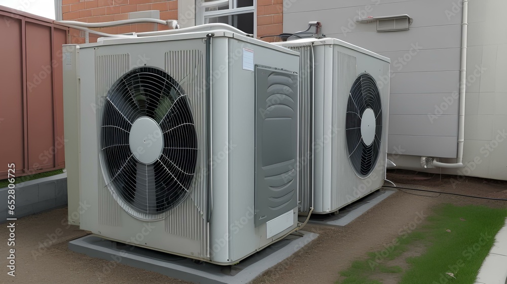 Air source heat pump installed in residential building. Sustainable and ...