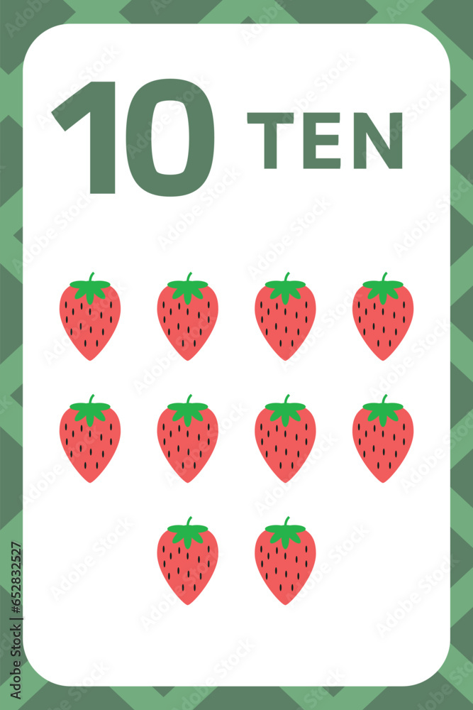 Cute numbers flashcard. Number 10. Educational design for preschool or ...