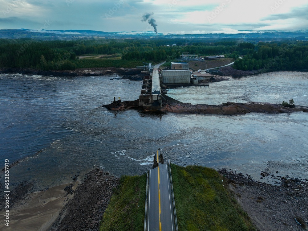 Destruction of the dam in Braskereidfoss, Norway after the storm "Hans ...