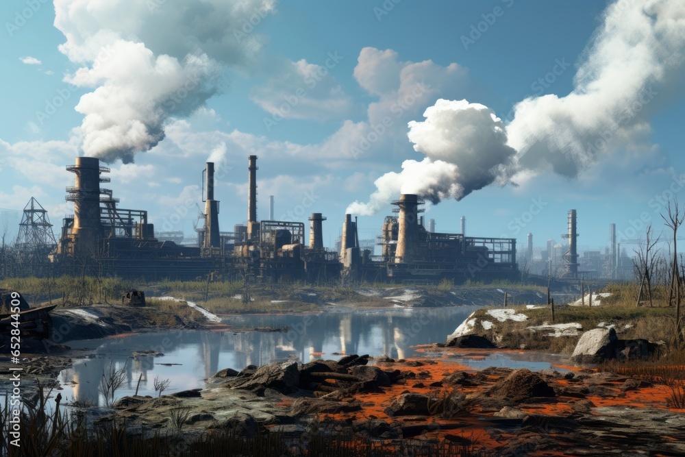 Generative AI smoke polluted sky. Industrial factory pollution ...