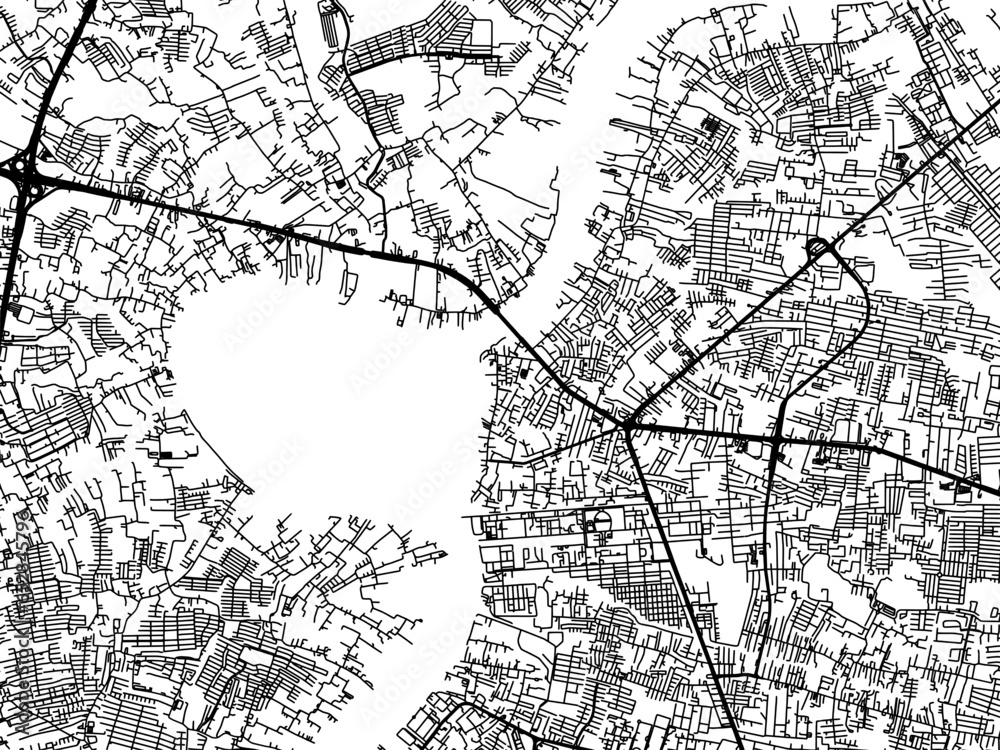 Vector road map of the city of Pak Kret in Thailand with black roads on ...