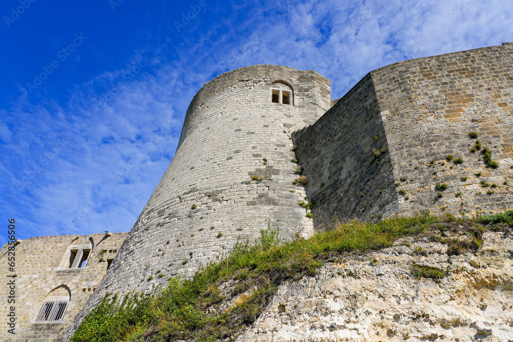 Stone tower in Château Gaillard, a French medieval castle overlooking the River Seine built in ...