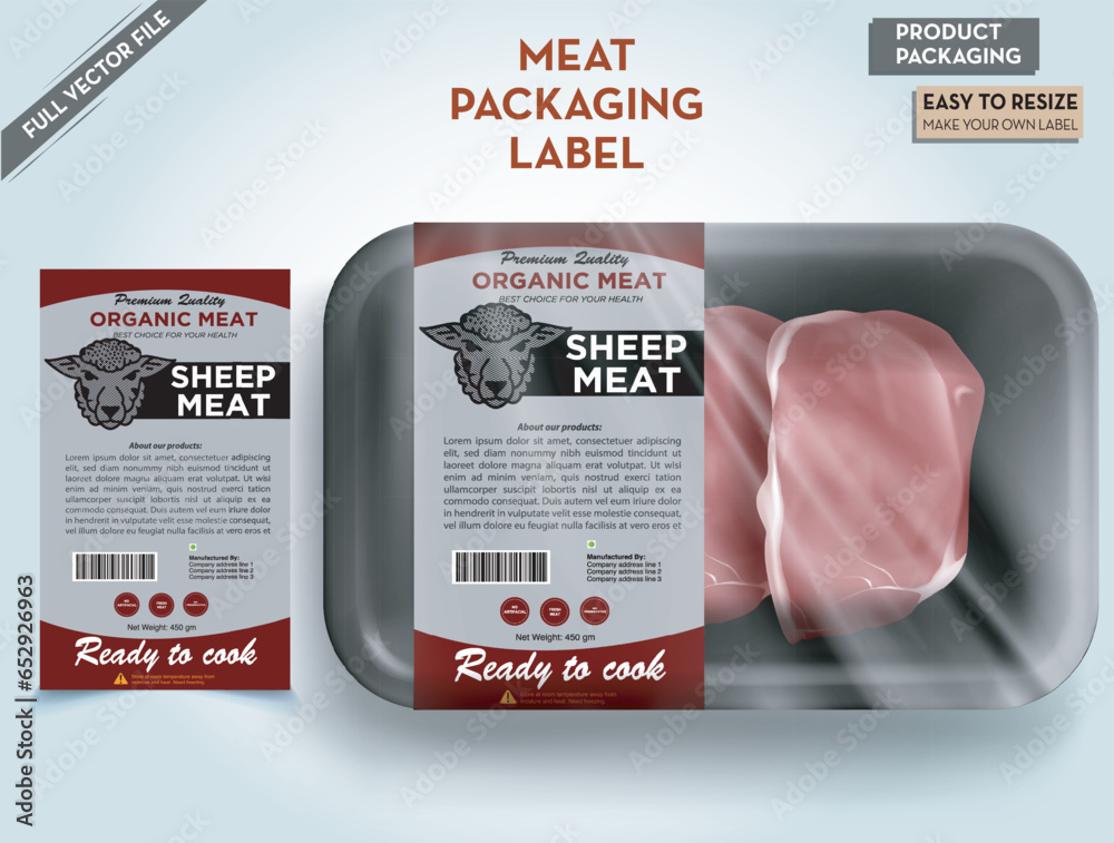 Vector de Stock Meat Label, Sheep Meat packaging, Cow meat, label for ...