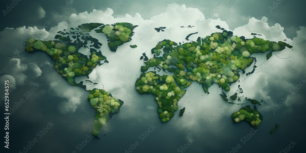Ilustración de Stock World Map Encircled by a Flourishing Forest ...