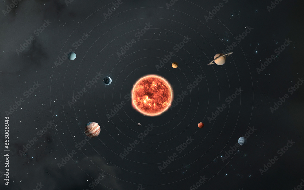 3D illustration of Solar system - all planets in high quality. 5K ...