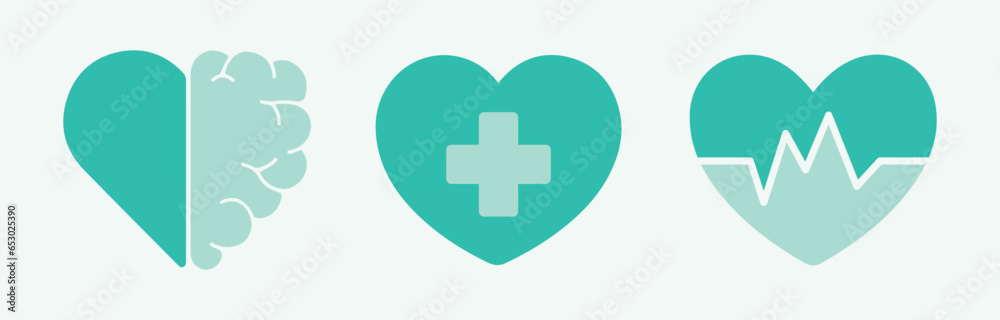 Heartbeat symbol. Medicine, mental health, brain, heart, healthy ...