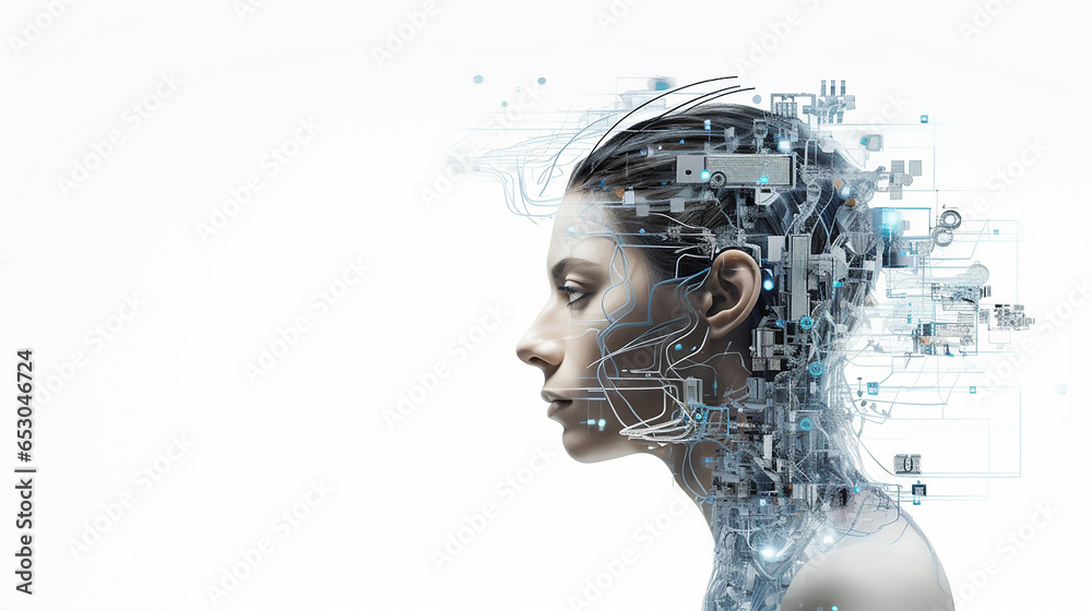 face profile of an androgynous person on a white background with ...