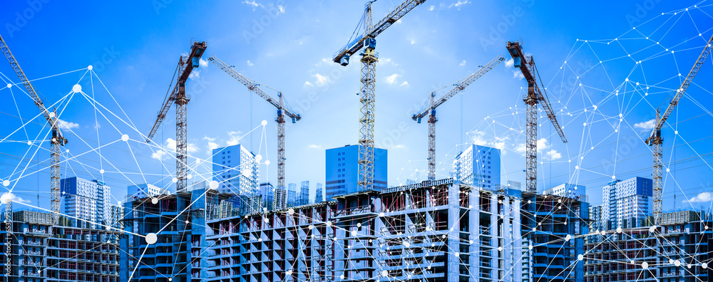 Construction technology banner background. Construction site with ...