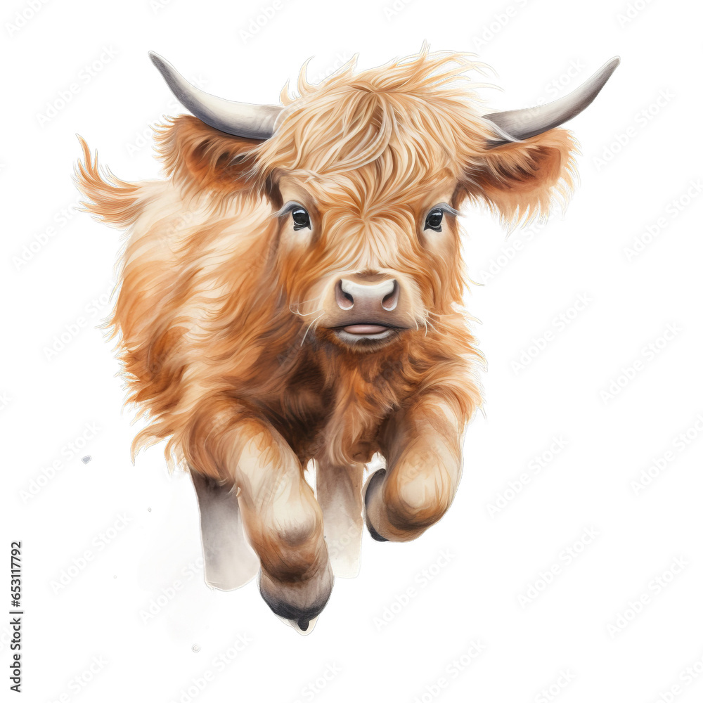 Baby highland cow watercolor clipart on transparent background ...