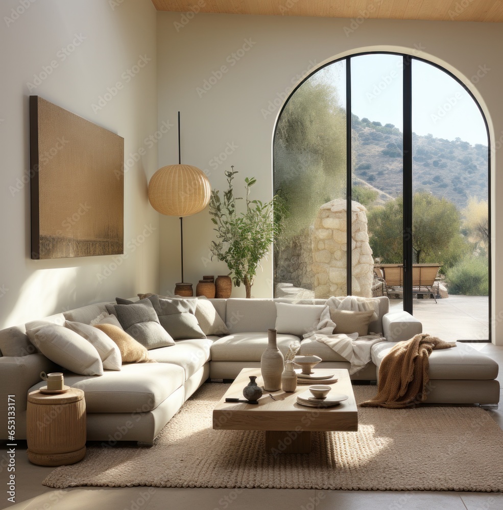 Arched window and mirror in luxurious villa and renovated home ...