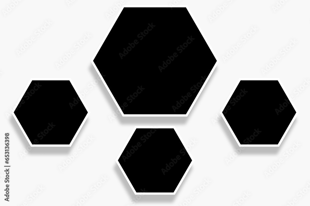 4 Polygon photo frames template of hexagon shapes in a creative layout ...