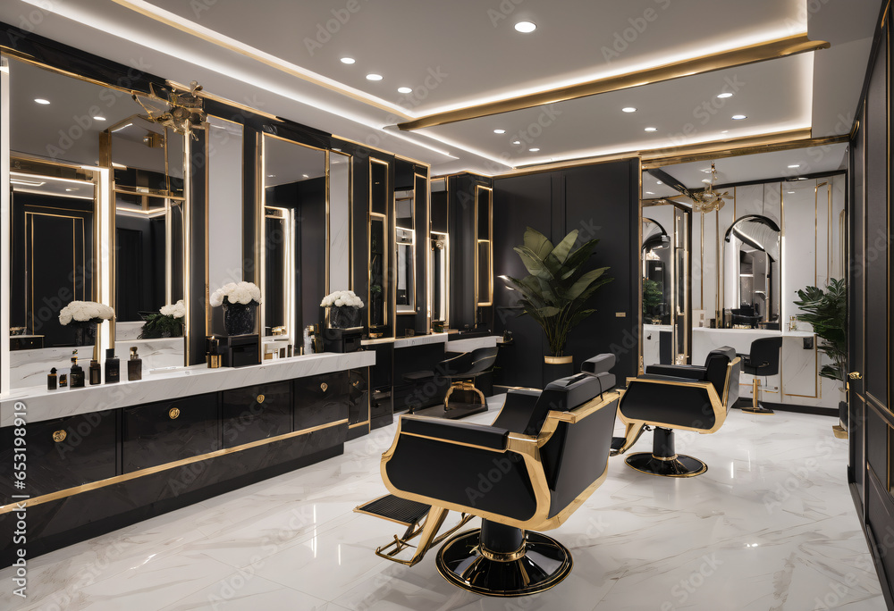 An elegant image showcasing the opulent interior of a high-end hair ...