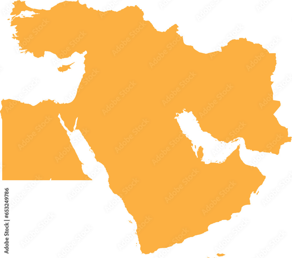 ORANGE CMYK color detailed flat stencil map of the region of MIDDLE ...