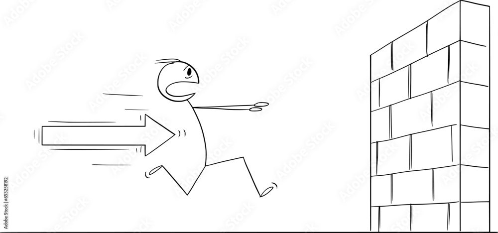 Person Running Against Wall, Vector Cartoon Stick Figure Illustration ...