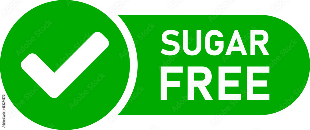No Sugar Added Sugar-Free Round Info Label Stamp Icon with Green Tick ...
