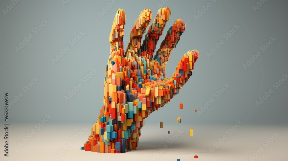 render voxel human hand illustration technology design, digital ...