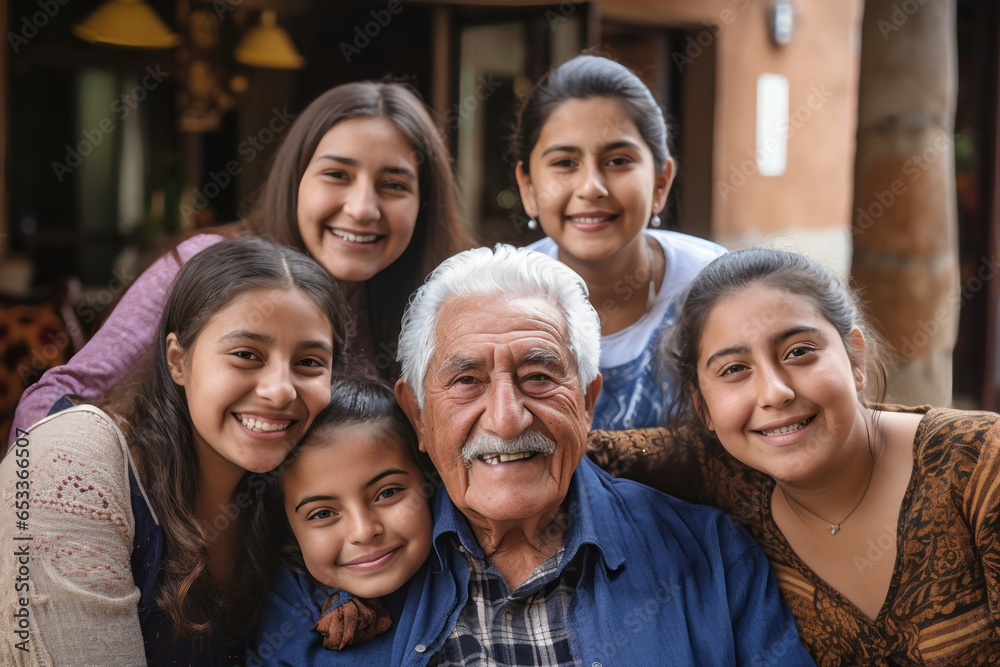 Big Mexican family together. Family photo of joyful old people ...