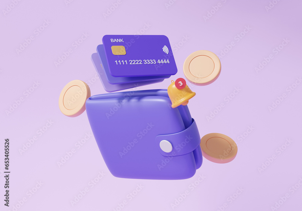Online payments credit and debit card notification bell with wallet ...