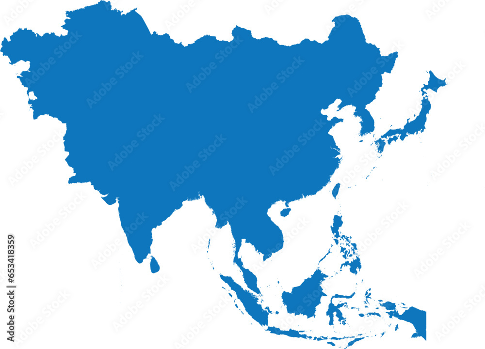 BLUE CMYK color detailed flat stencil map of the continent of ASIA on ...