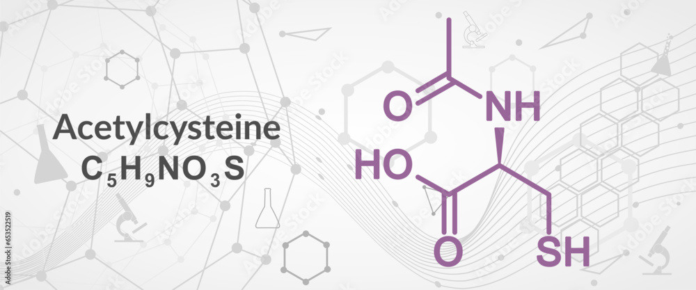 Acetylcysteine NAC mucolytic drug molecule. Also used to treat ...