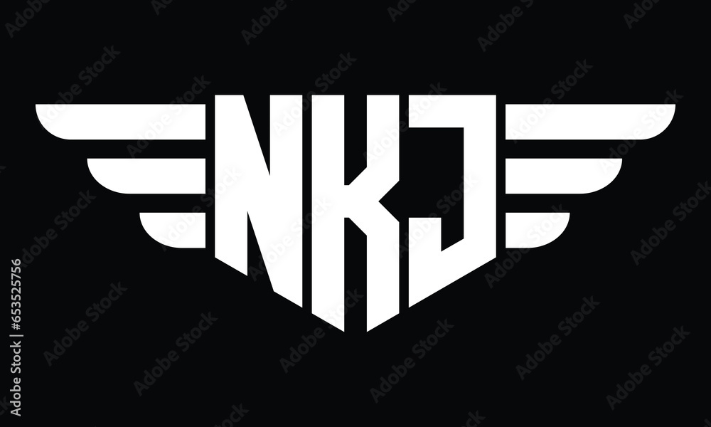NKJ three letter logo, creative wings shape logo design vector template ...