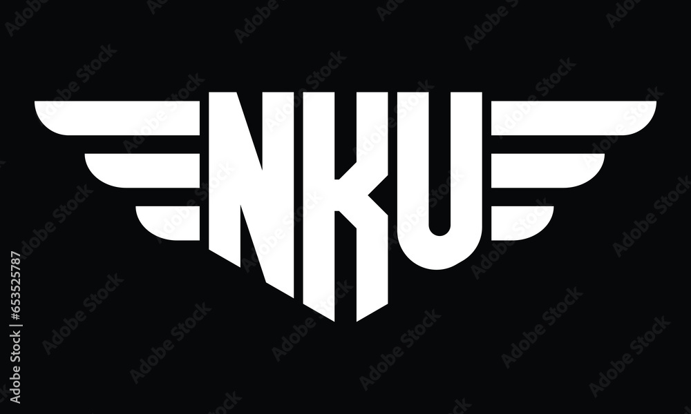 NKU three letter logo, creative wings shape logo design vector template ...