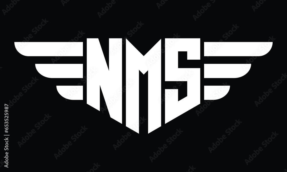 NMS three letter logo, creative wings shape logo design vector template ...